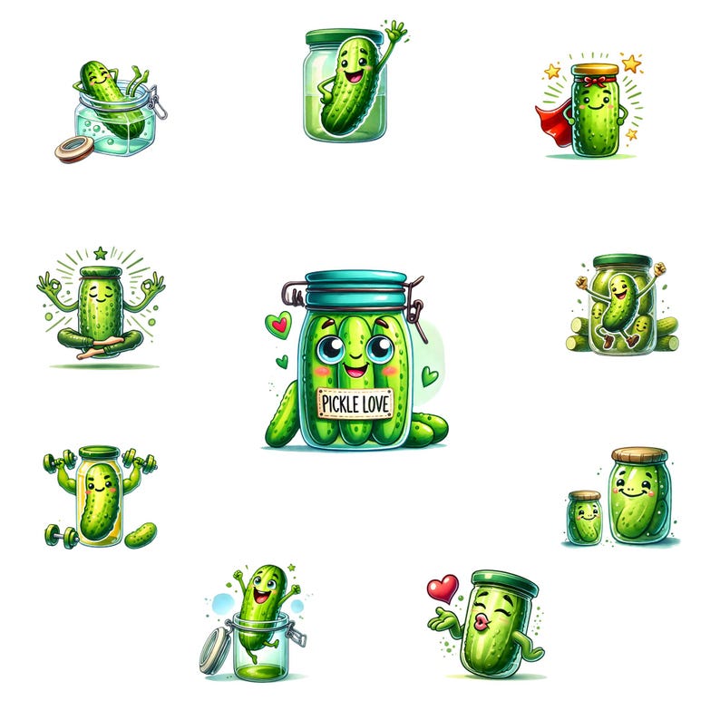 Kawaii Pickle Jar Clipart Bundle – 10 PNG Graphics (digital Download ...