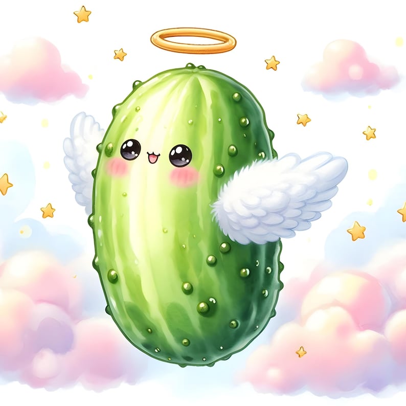 10 Cute Pickle Cucumber Clipart PNG Bundle | Kawaii Pickle Holding ...