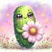 10 Cute Pickle Cucumber Clipart PNG Bundle | Kawaii Pickle Holding ...