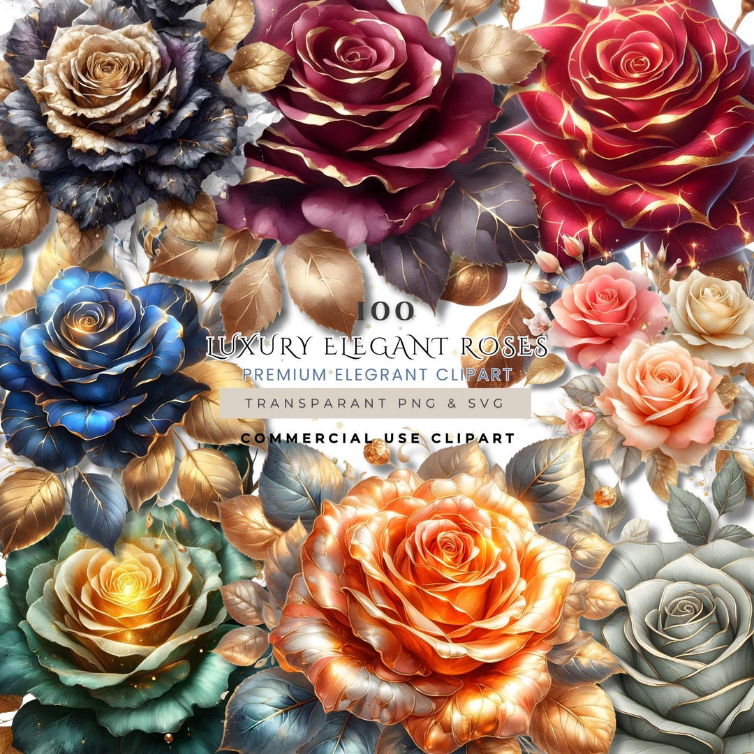 Rose Clipart Bundle- Romantic Floral Design Elements - Transparent PNG ...