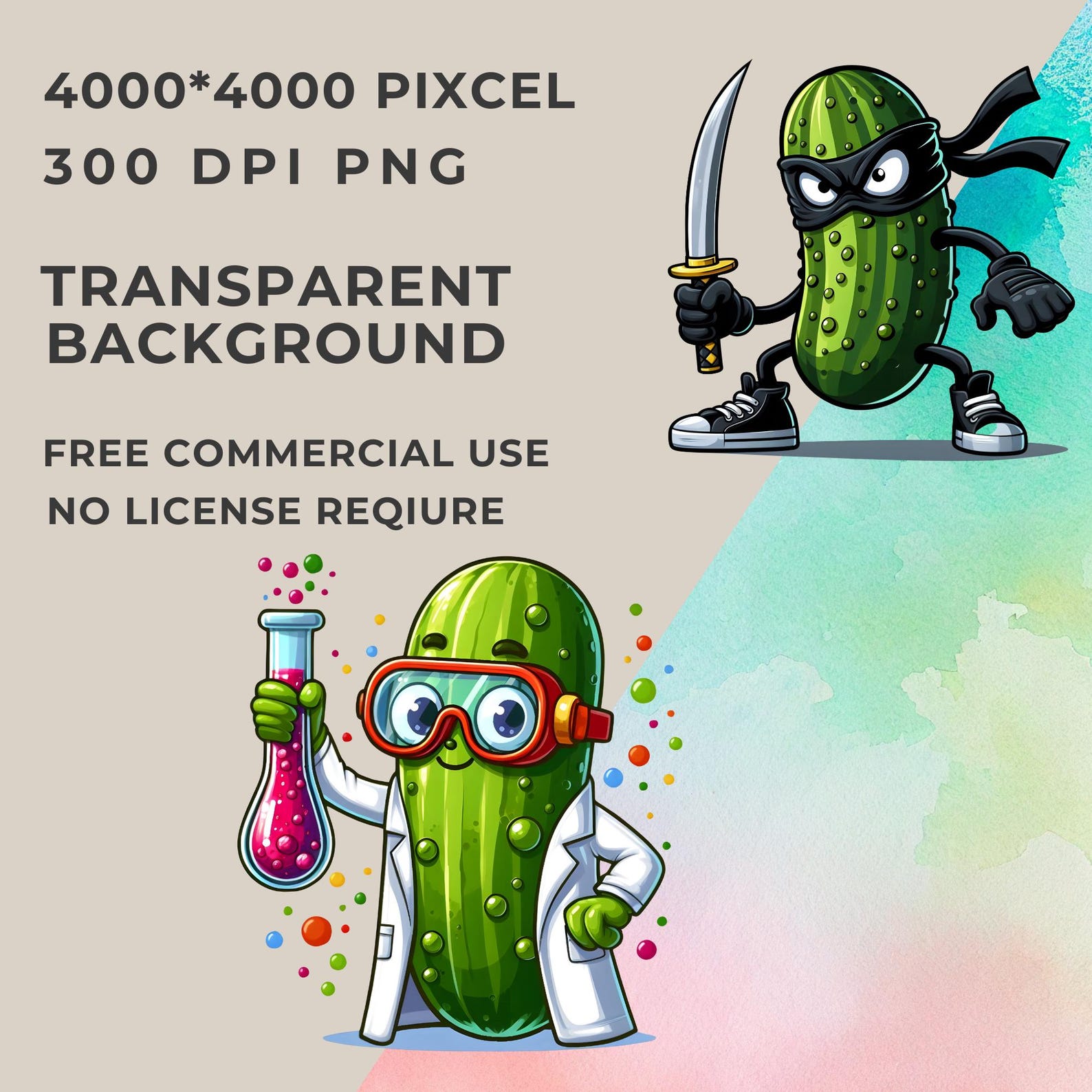 Funny Pickle Cucumber Clipart Bundle Pirate Ninja Fairy Scientist ...