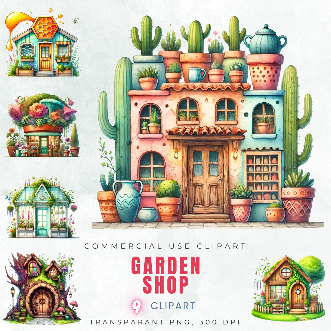 Garden Shop Clipart Bundle, Greenhouse PNG, Botanical Store ...