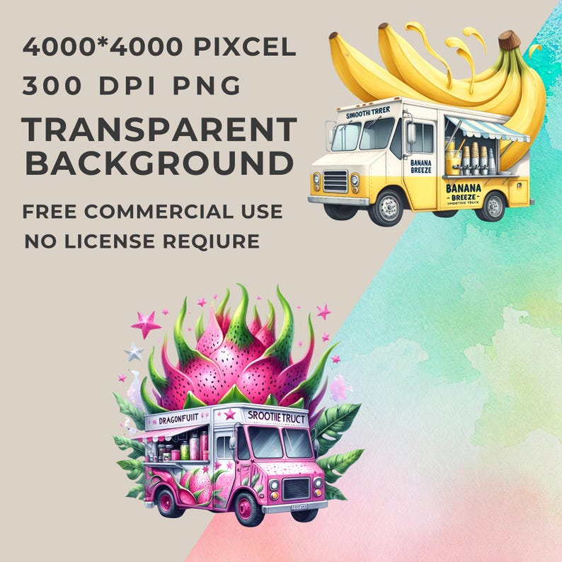 Watercolor Fruit Truck Clipart Bundle | Commercial Use (PNG) - Etsy