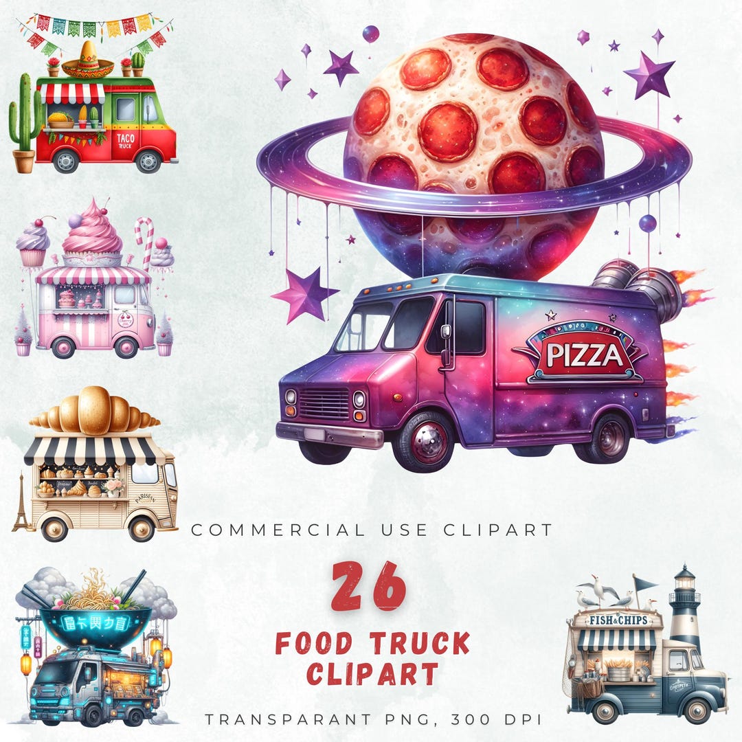 26 Food Truck Clipart Bundle Commercial Use PNG | Cute Taco Pizza Ice ...