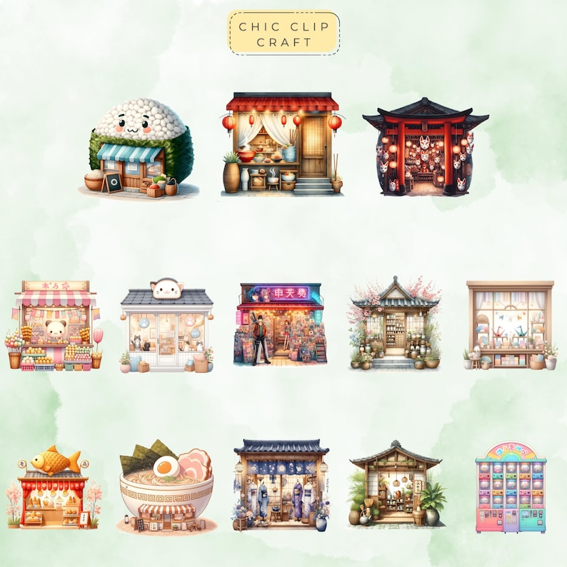 Vintage Japan Storefront Clipart – Retro Asian Market PNG (digital ...