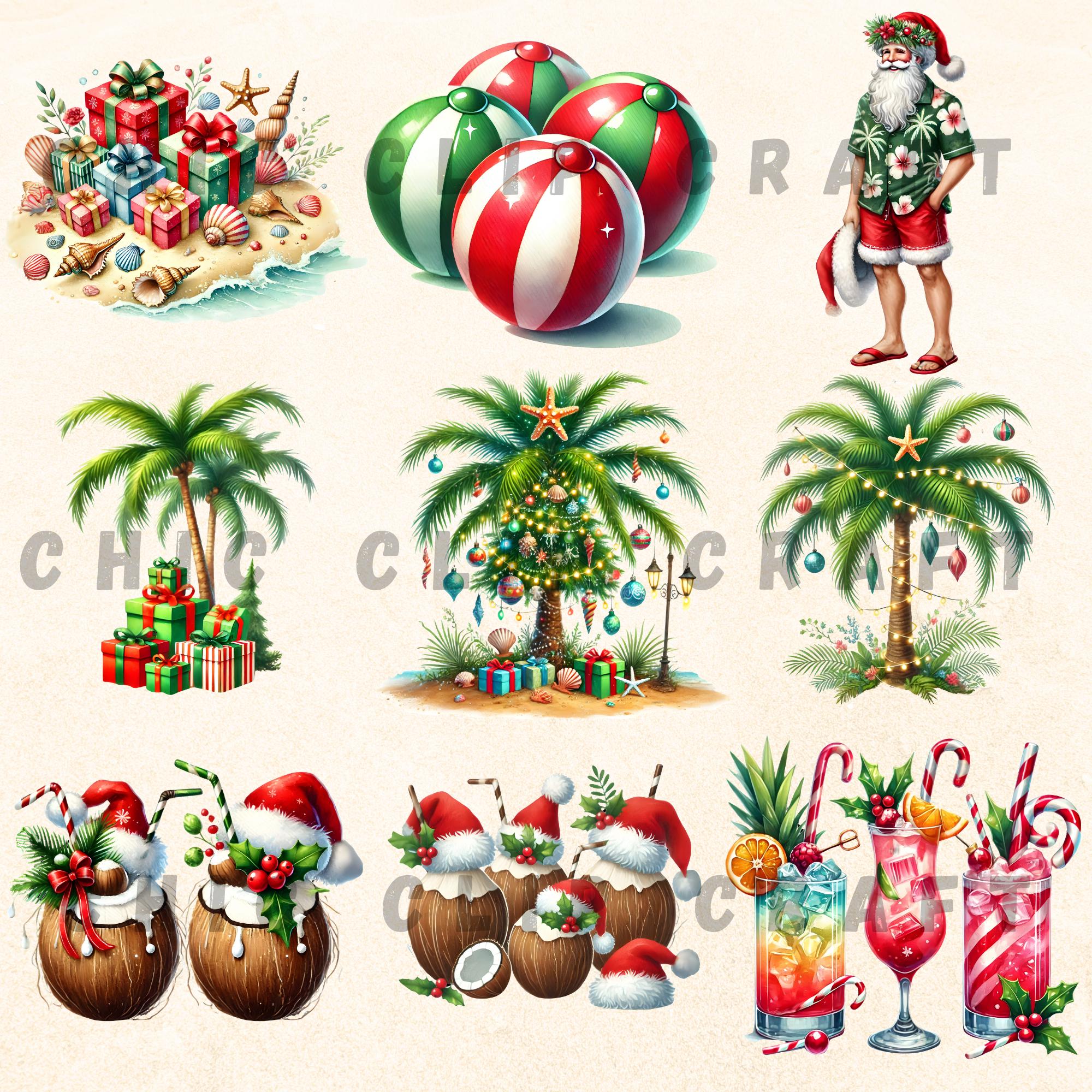 Summer Santa Clipart Bundle, Christmas Beach Holiday Graphics (27 Pngs ...