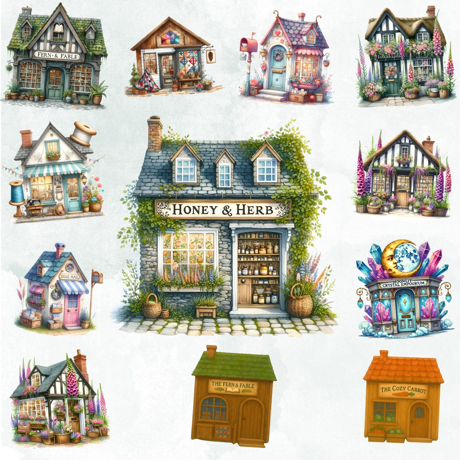 Cottagecore Shop Clipart Bundle | 36 Whimsical Fairy Tale Storefront ...