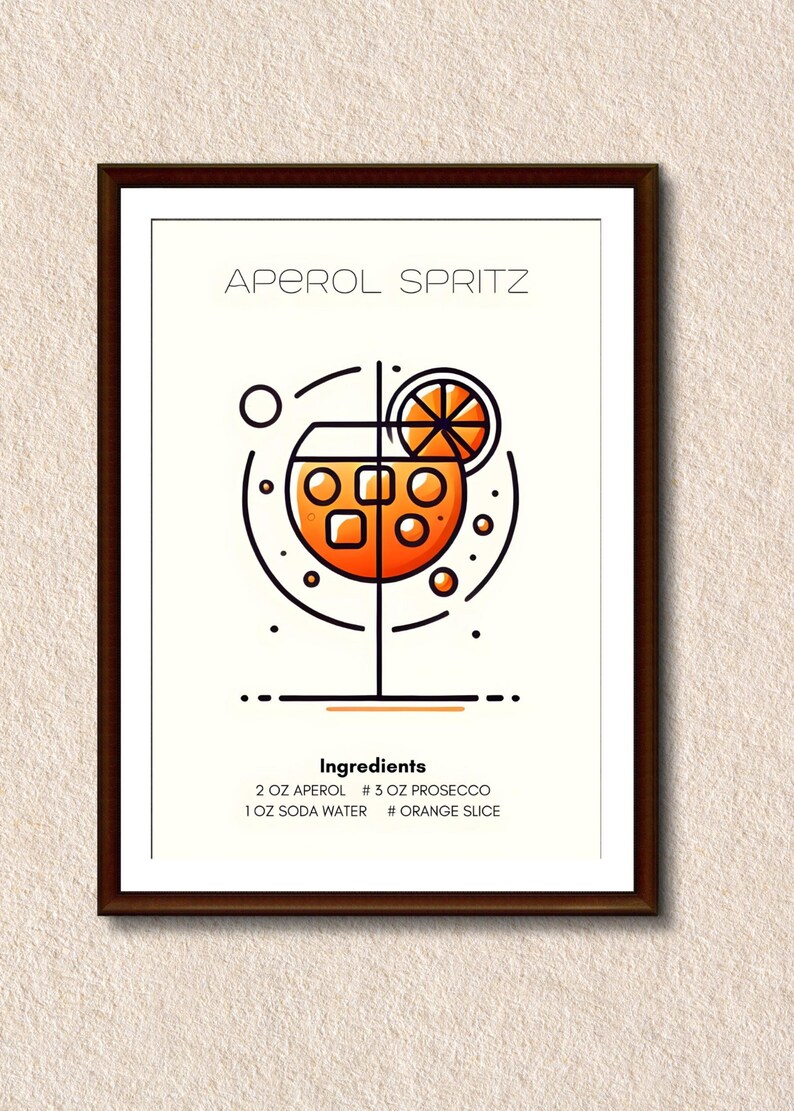 Aperol Spritz Print Minimalist Cocktail Wall Decor Stylish Orange Drink ...