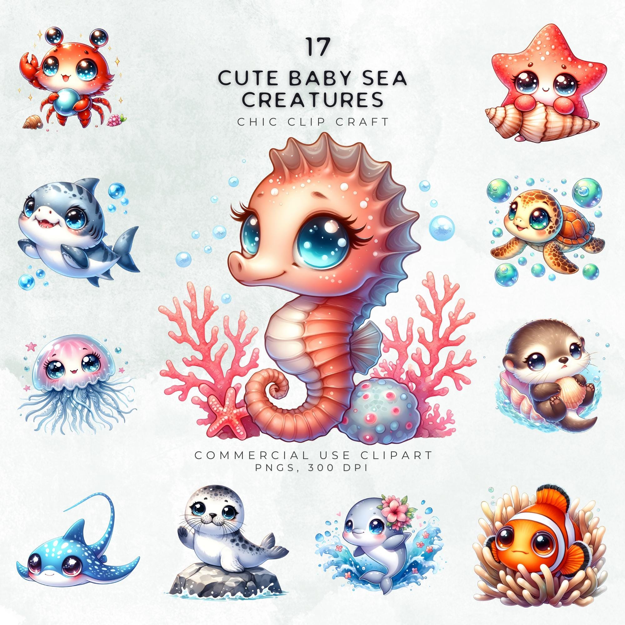 Cute Chibi Kawaii Animal Clipart Bundle PNG | 136 Adorable Baby Forest ...