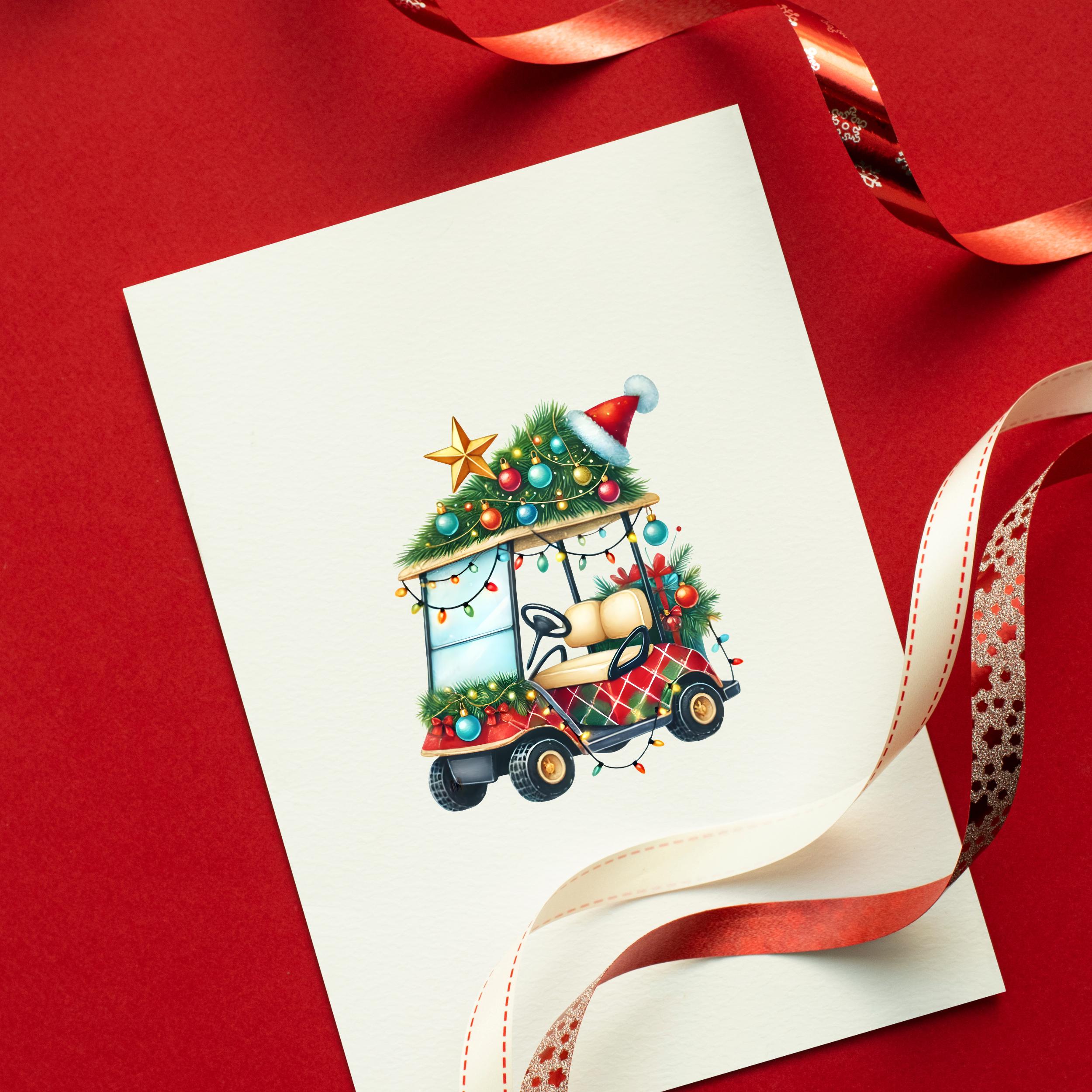 Christmas Golf Cart Clipart Bundle - Sublimation Digital File - Golfing ...