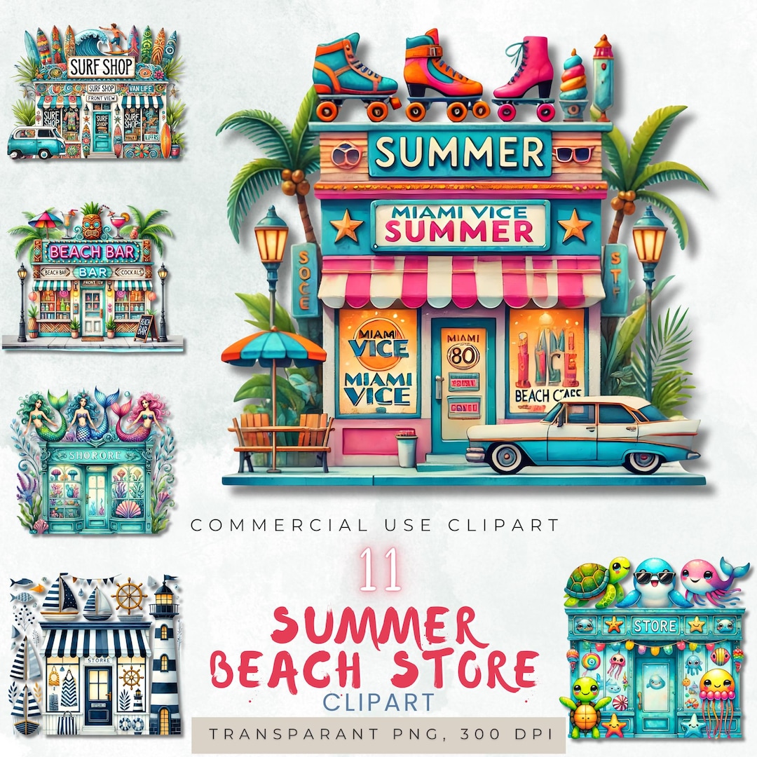 Retro Beach Store Clipart, Summer PNG Graphics (digital Download) - Etsy