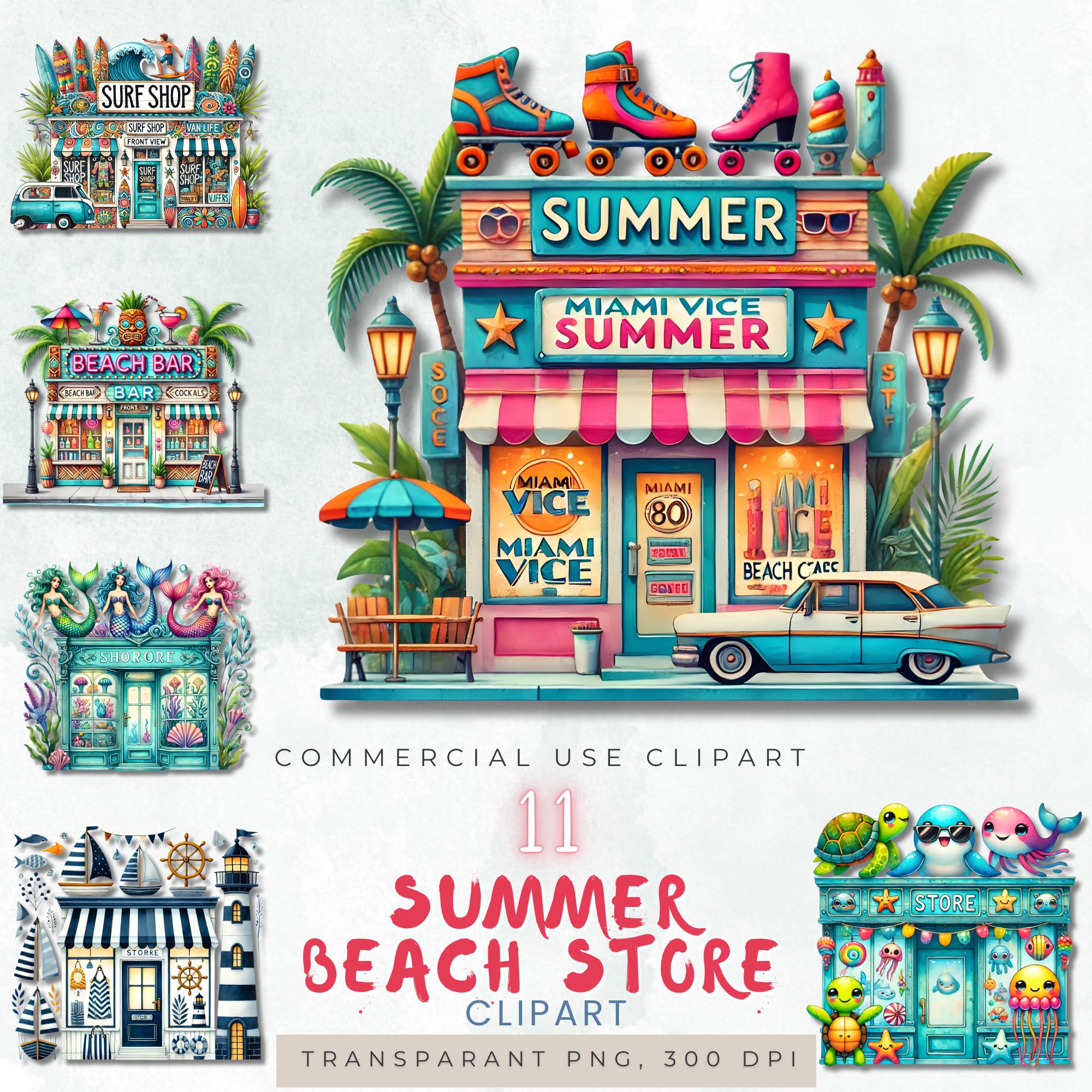 Summer Beach Store Clipart, Retro Beach Shop PNG, Coastal Summer ...