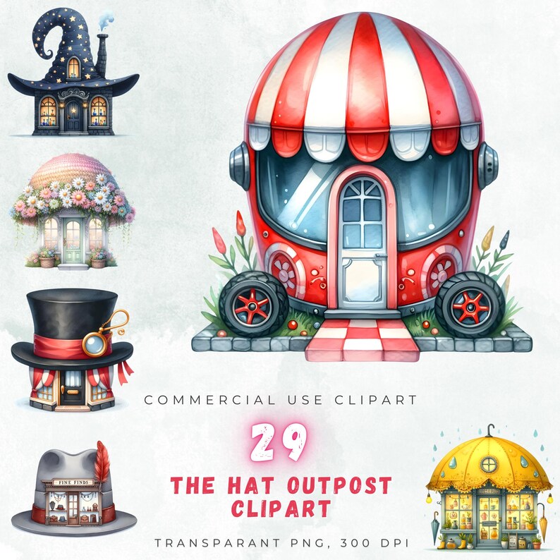 Whimsical Hat Shop Clipart Bundle, Fantasy Storefronts (PNG Digital ...