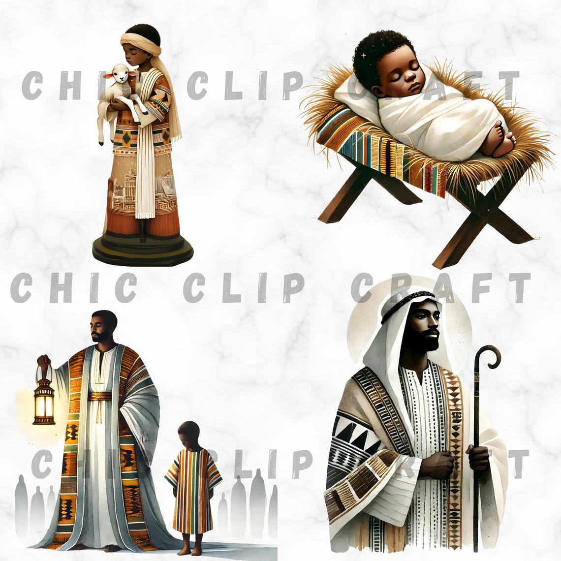 African American Nativity Clipart | Diverse Christmas PNG Graphics ...