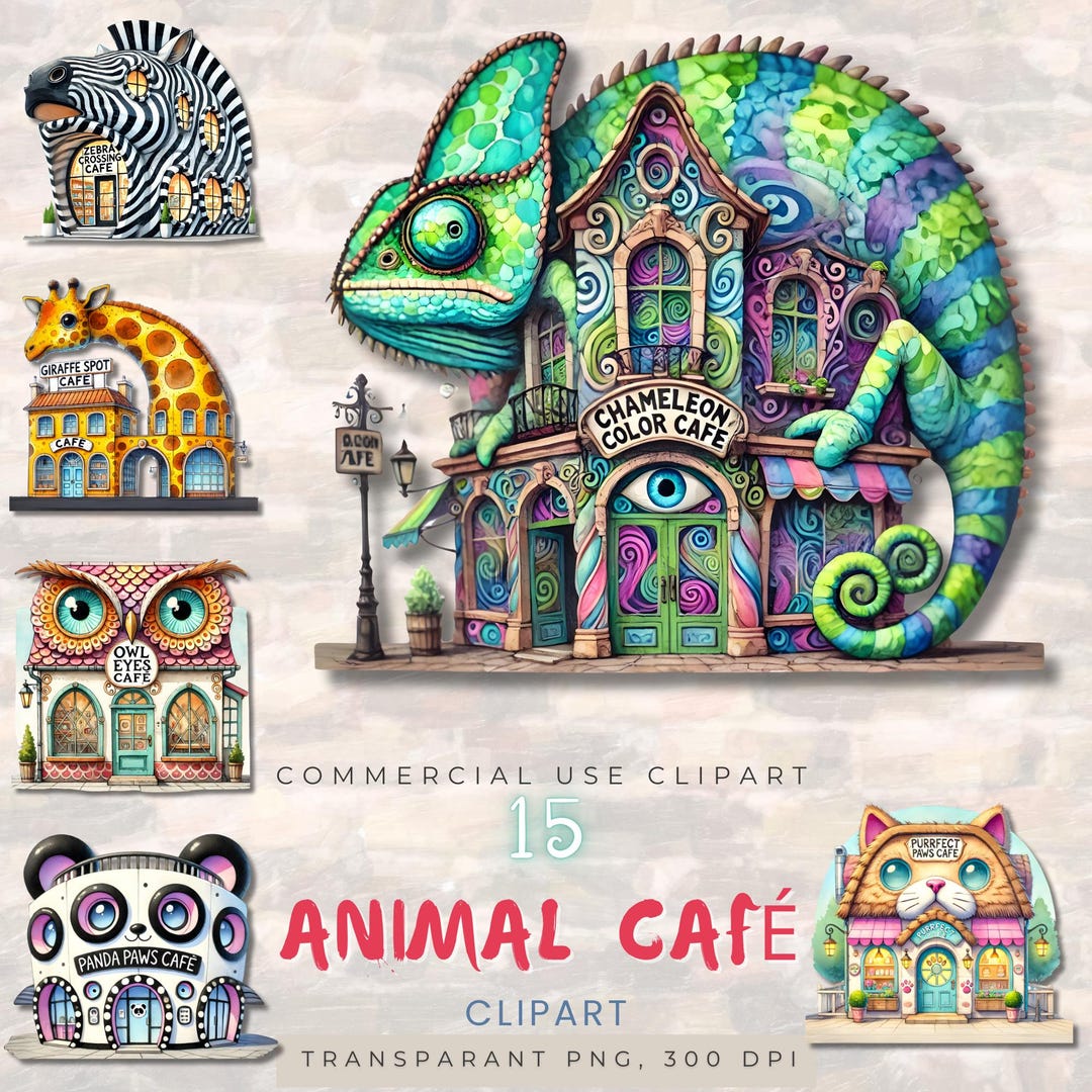 Animal Cafe Clipart Bundle, Cute Fantasy Animal Shop Clip Art ...