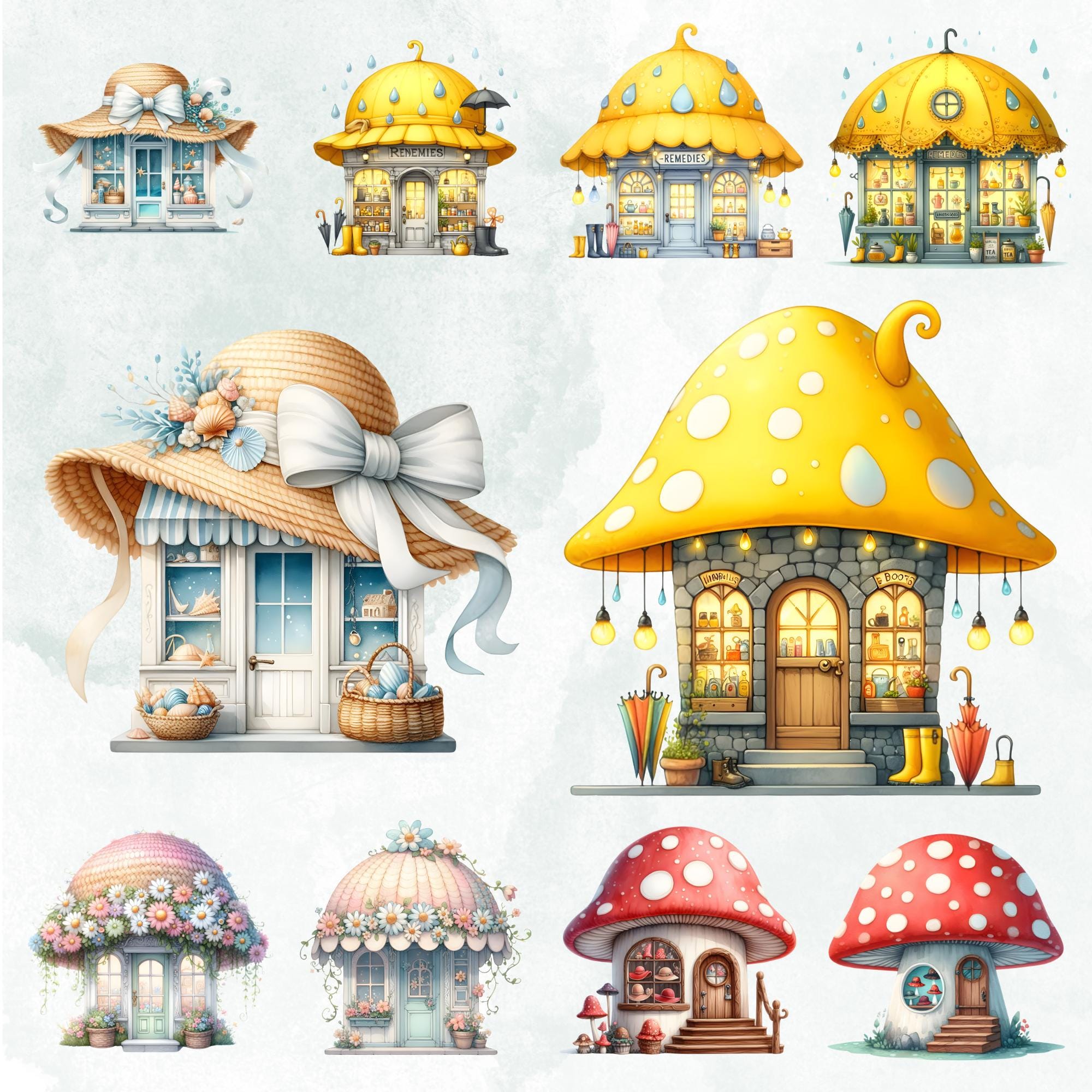 Whimsical Hat Shop Clipart Bundle, Fantasy Storefronts (PNG Digital ...