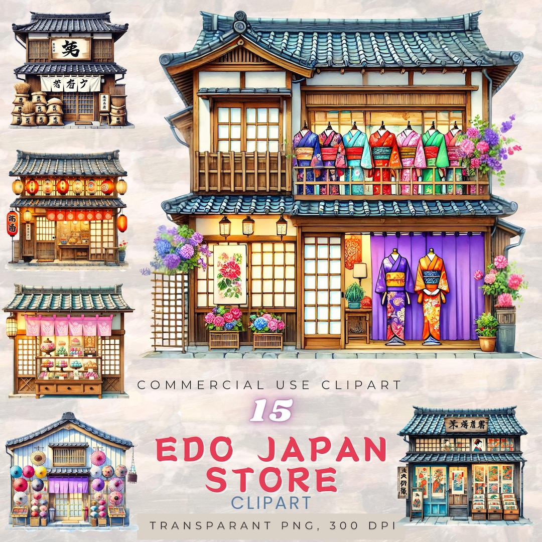 15 Edo Japan Store Clipart Set – Traditional Japanese Shop PNG Bundle ...