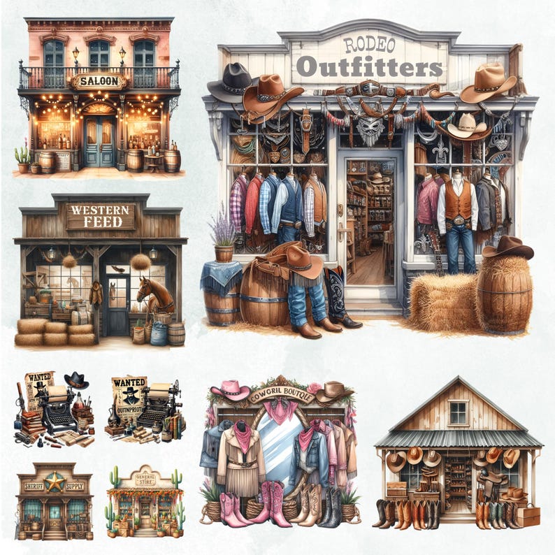 Western Shop Clipart PNG Bundle | Cowboy Store Illustrations ...
