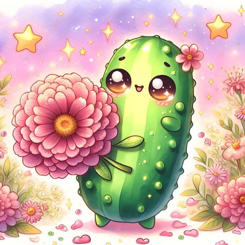 10 Cute Pickle Cucumber Clipart PNG Bundle | Kawaii Pickle Holding ...