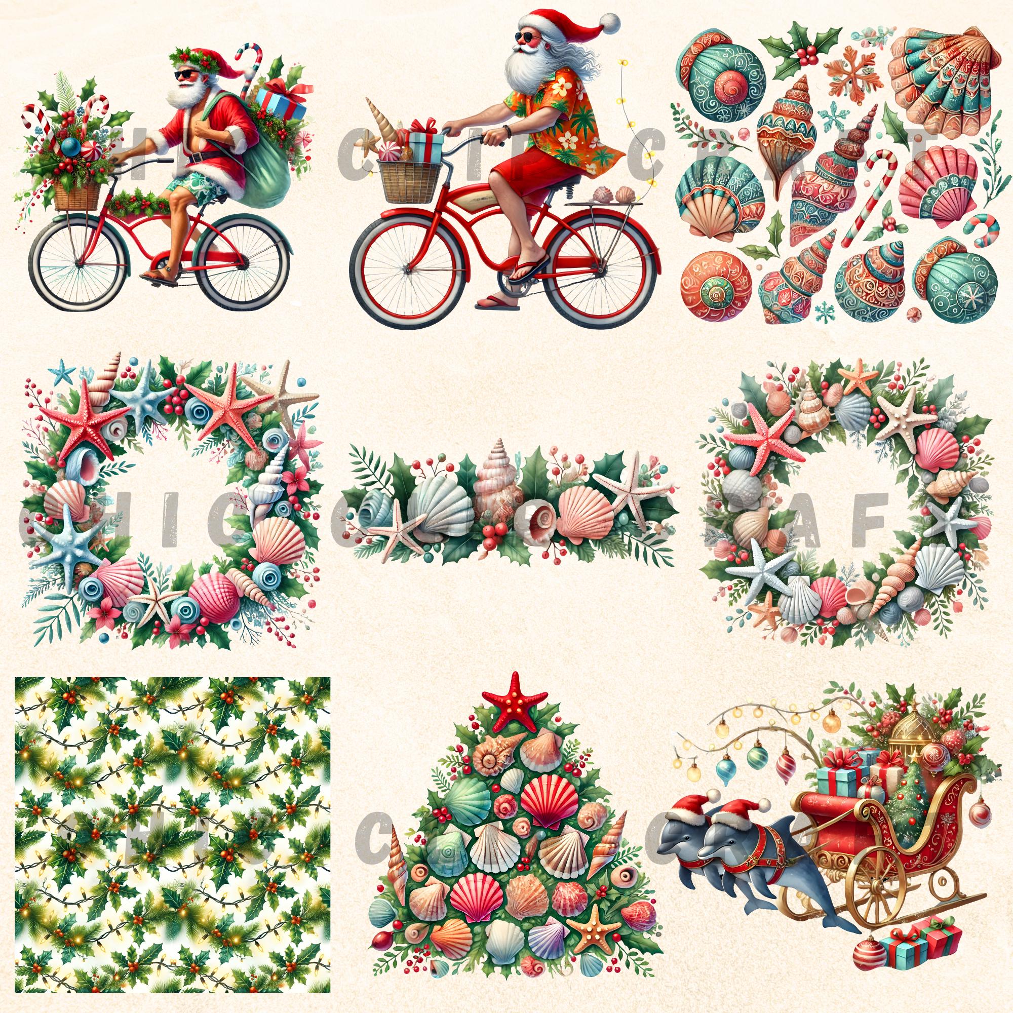 Summer Santa Clipart Bundle, Christmas Beach Holiday Graphics (27 Pngs ...
