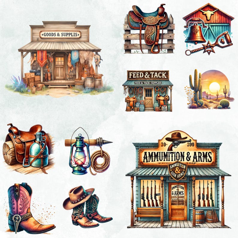 Cowboy Dreams Clipart Bundle - Wild West Graphics, Country Store ...