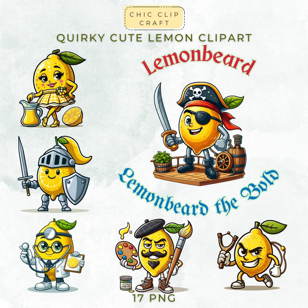 Whimsical Lemon Clipart Collection for Sublimation, Cute Citrus Fruit ...