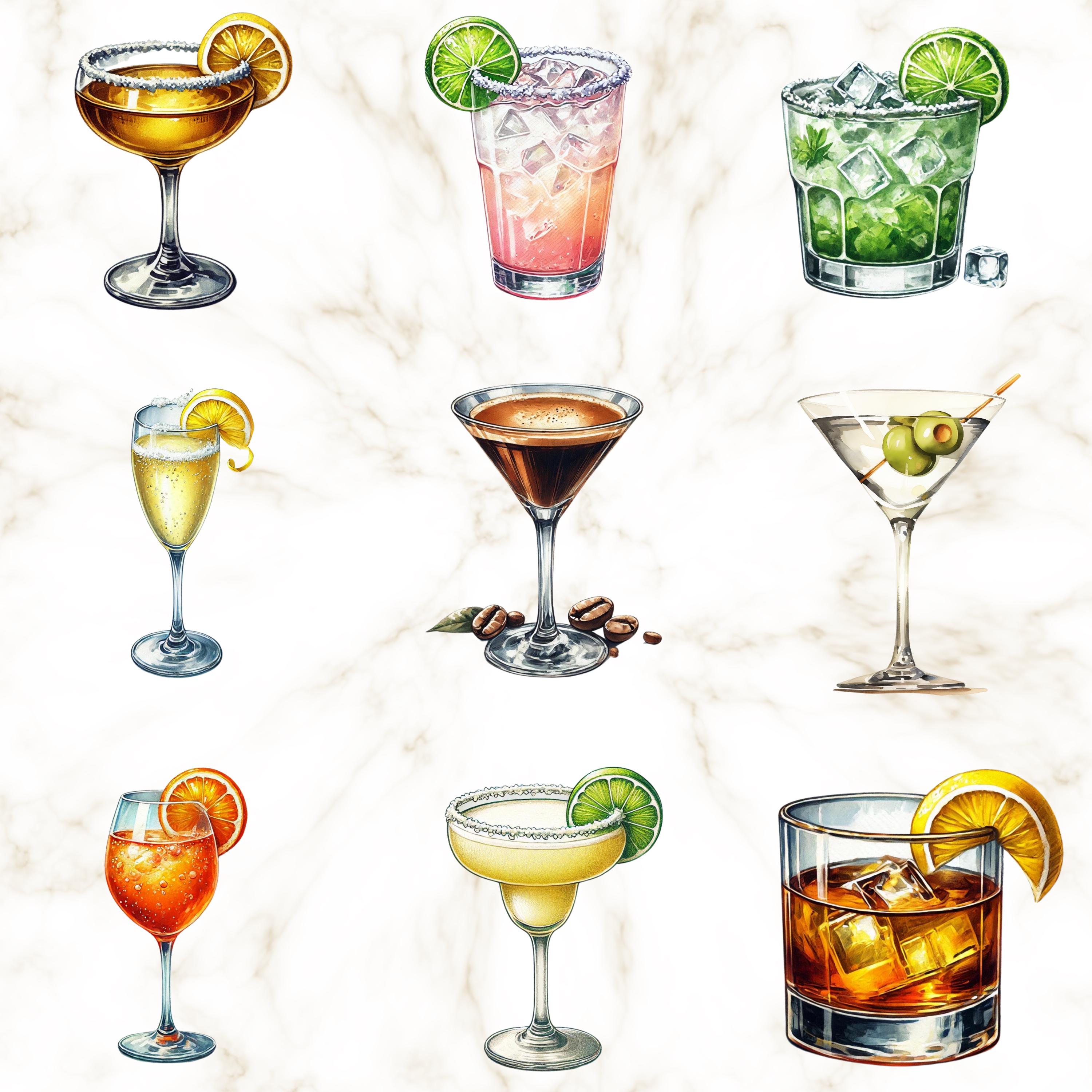 Cocktail Clipart Bundle, Transparent PNG Drink Images, Tropical ...
