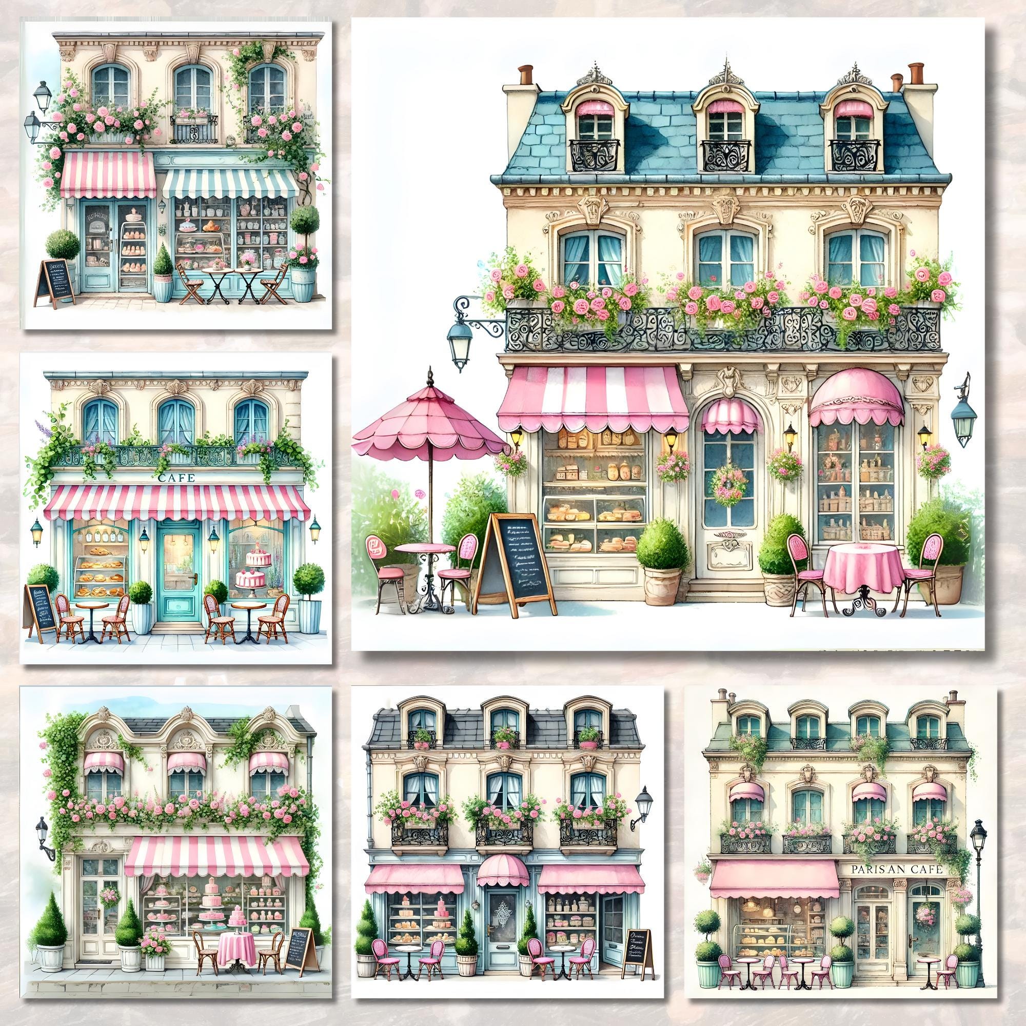 15 Vintage French Cafe Digital Art Print, Parisian Coffee Shop Wall ...