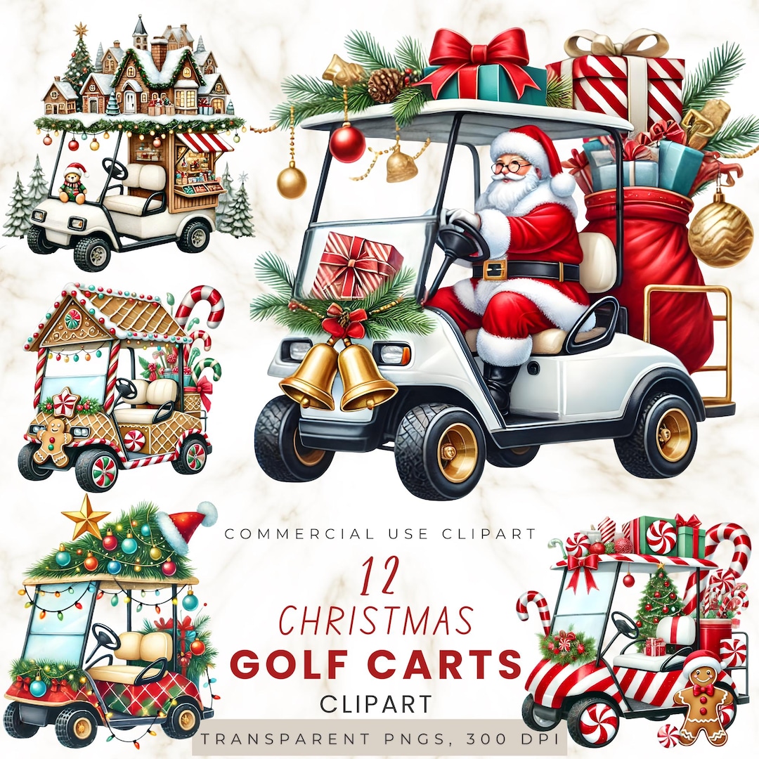 Christmas Golf Cart Clipart Bundle - Sublimation Digital File - Golfing ...