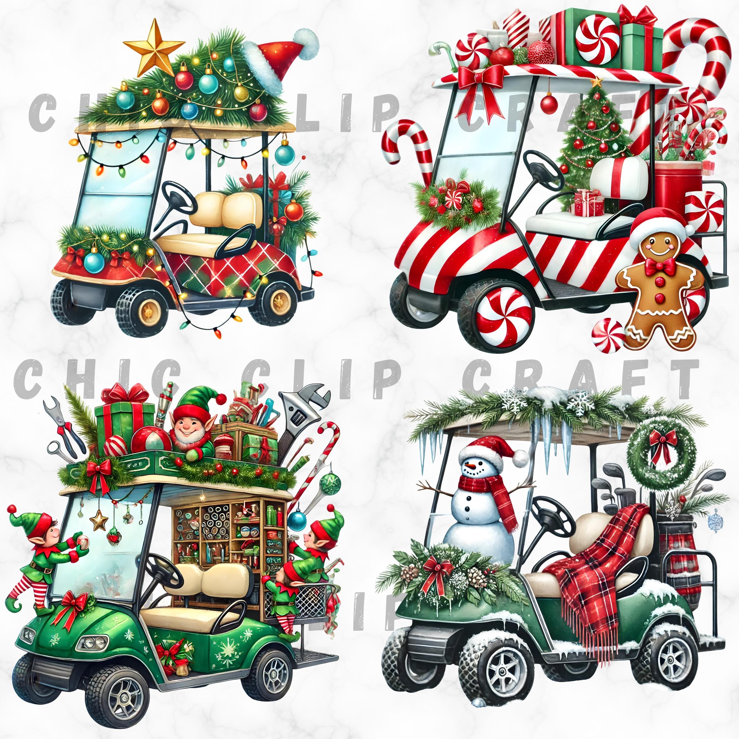 Christmas Golf Cart Clipart Bundle - Sublimation Digital File - Golfing ...