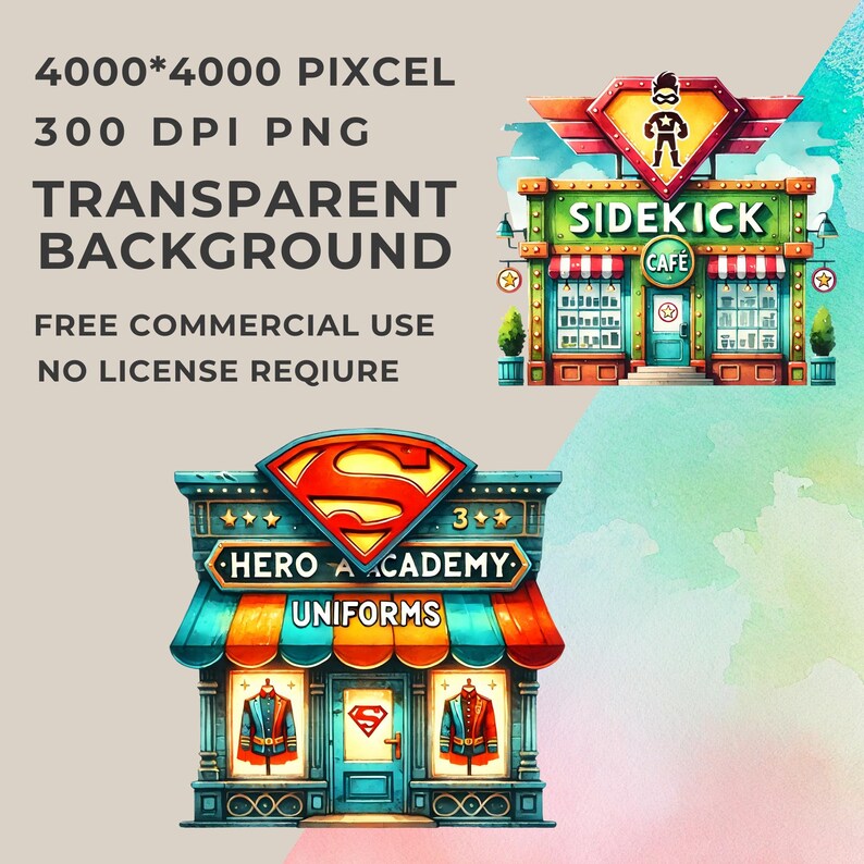 Superhero Storefront Clipart Bundle, Comic Shop PNG (300 DPI) - Etsy