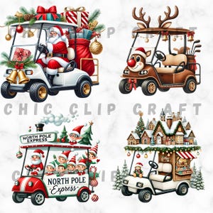Christmas Golf Cart Clipart Bundle - Sublimation Digital File - Golfing ...