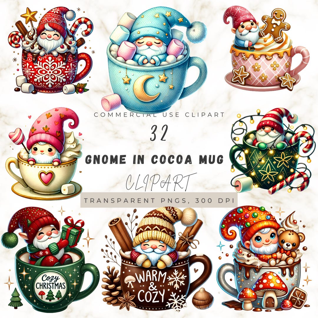 Watercolor Hot Cocoa Gnomes Clipart - Cute Christmas Gnome PNG ...