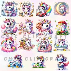 Kawaii Watercolor Rainbow Unicorn Clipart, Unicornrainbow, Unicorn ...