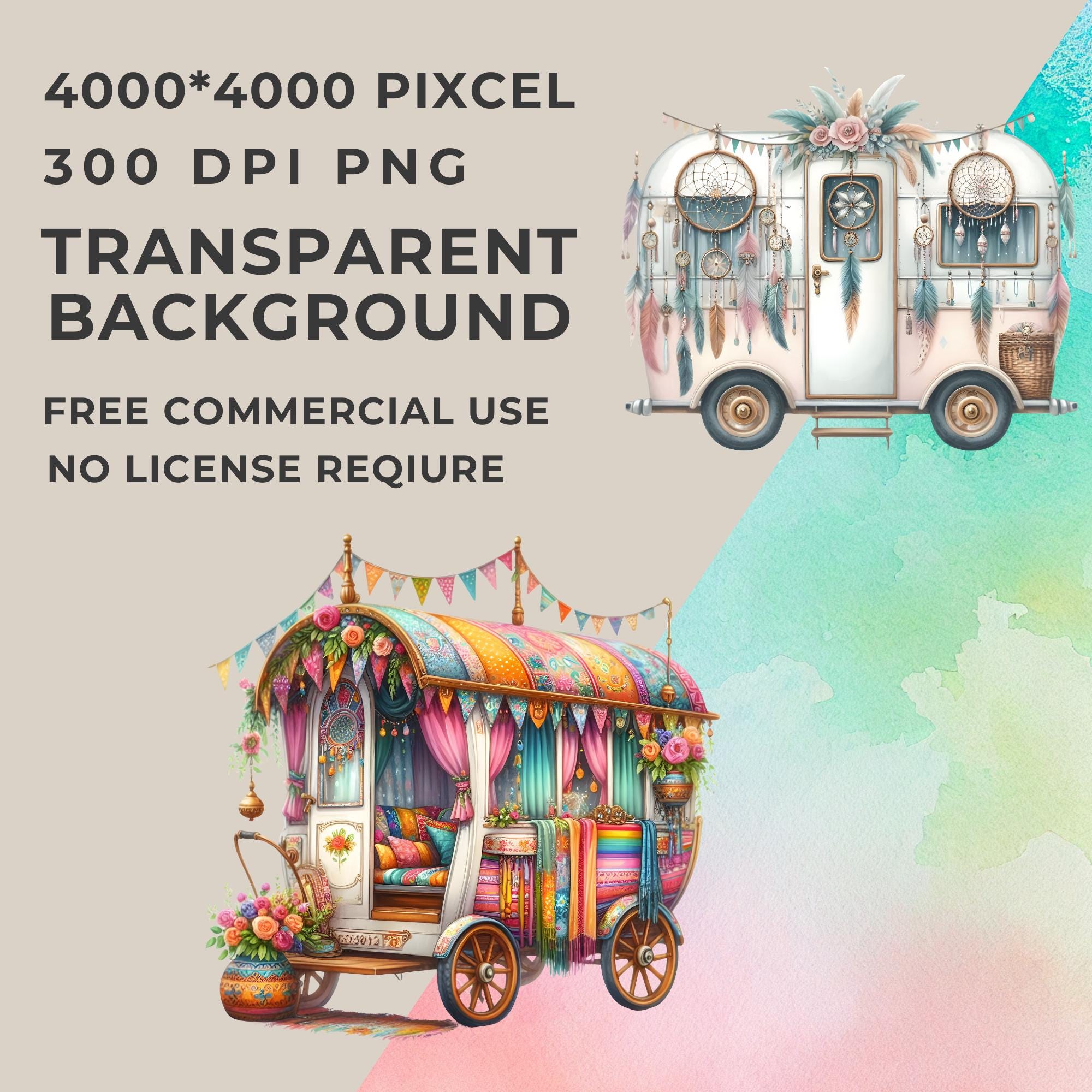 70 Whimsy Camping Van Clipart Bundle | Boho Camper Van Pngs With Floral ...