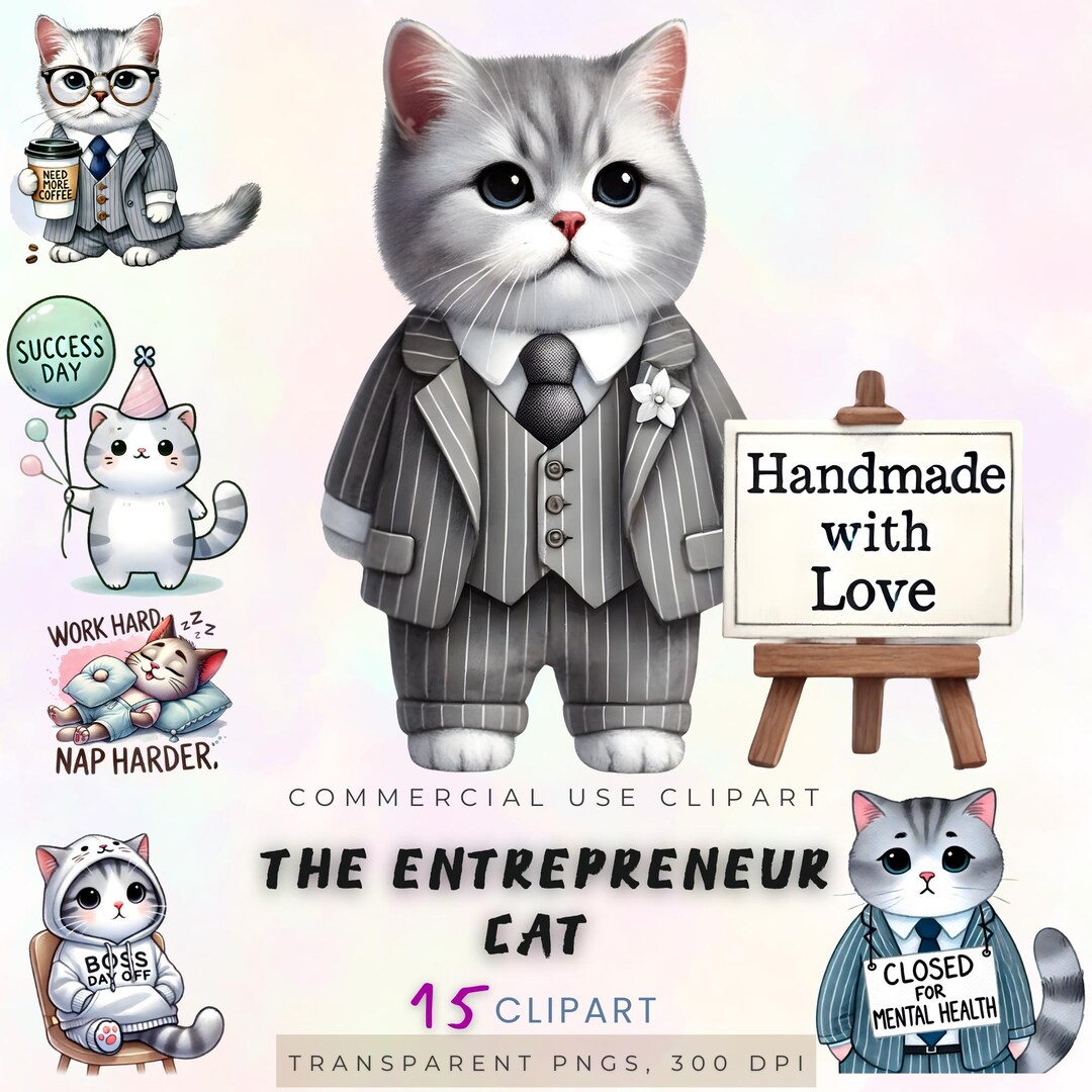 Entrepreneur Cat Clipart Set | Business Cat PNG Stickers | Boss Cat ...