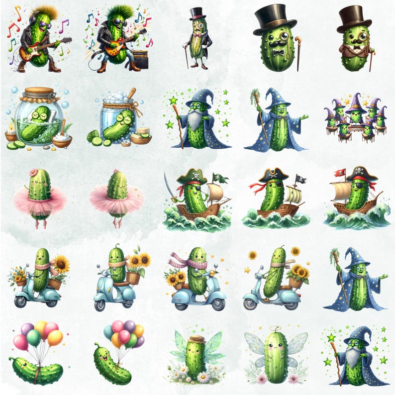 38 Quirky Pickle Cucumber Clipart Bundle | Funny Pickle Pngs ...