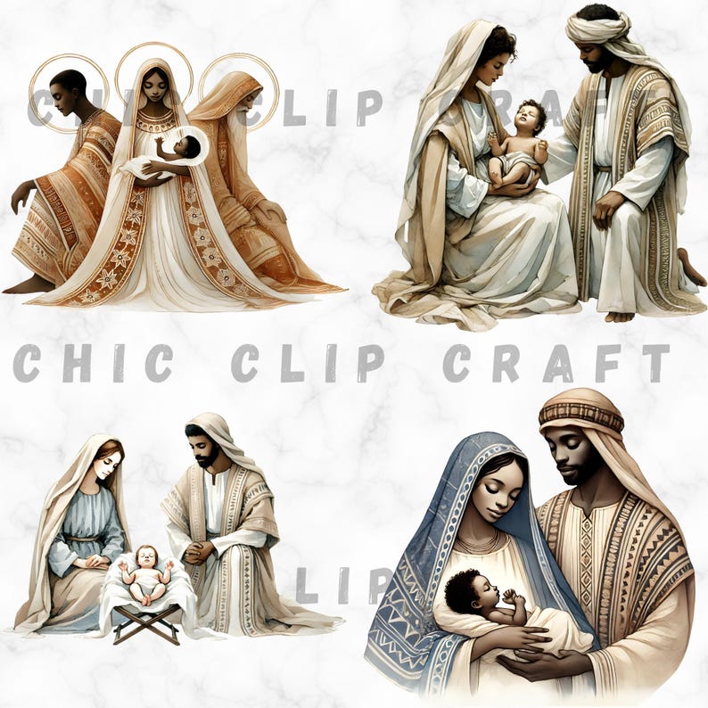 African American Nativity Clipart - Diverse Christmas Scene PNG ...