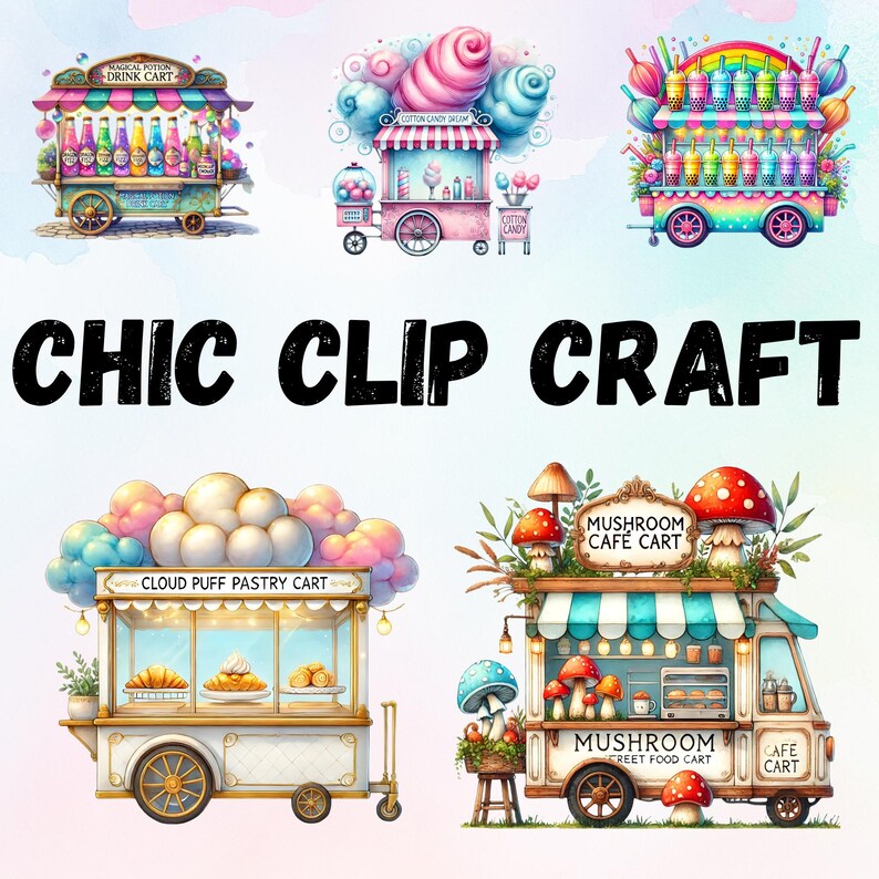 Whimsical Food Cart Clipart Bundle, Commercial Use (11 Pngs) - Etsy
