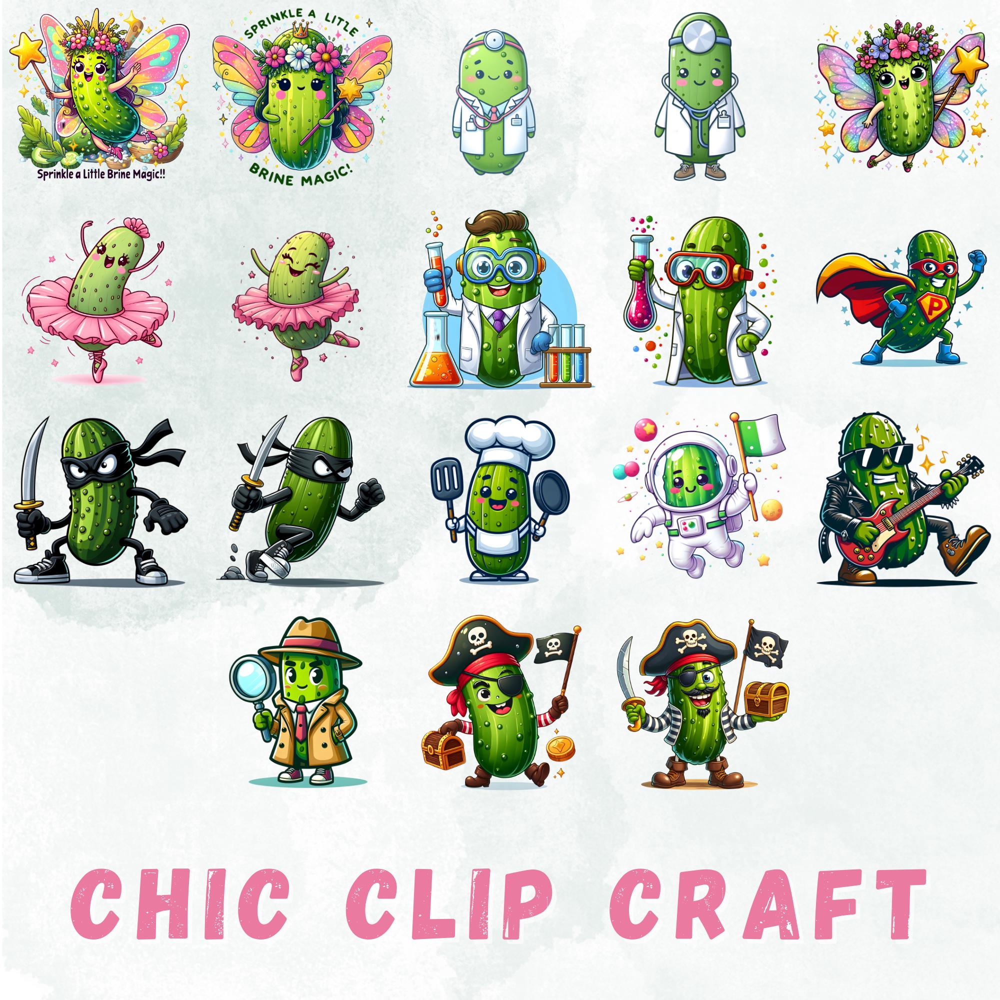 Funny Pickle Cucumber Clipart Bundle Pirate Ninja Fairy Scientist ...
