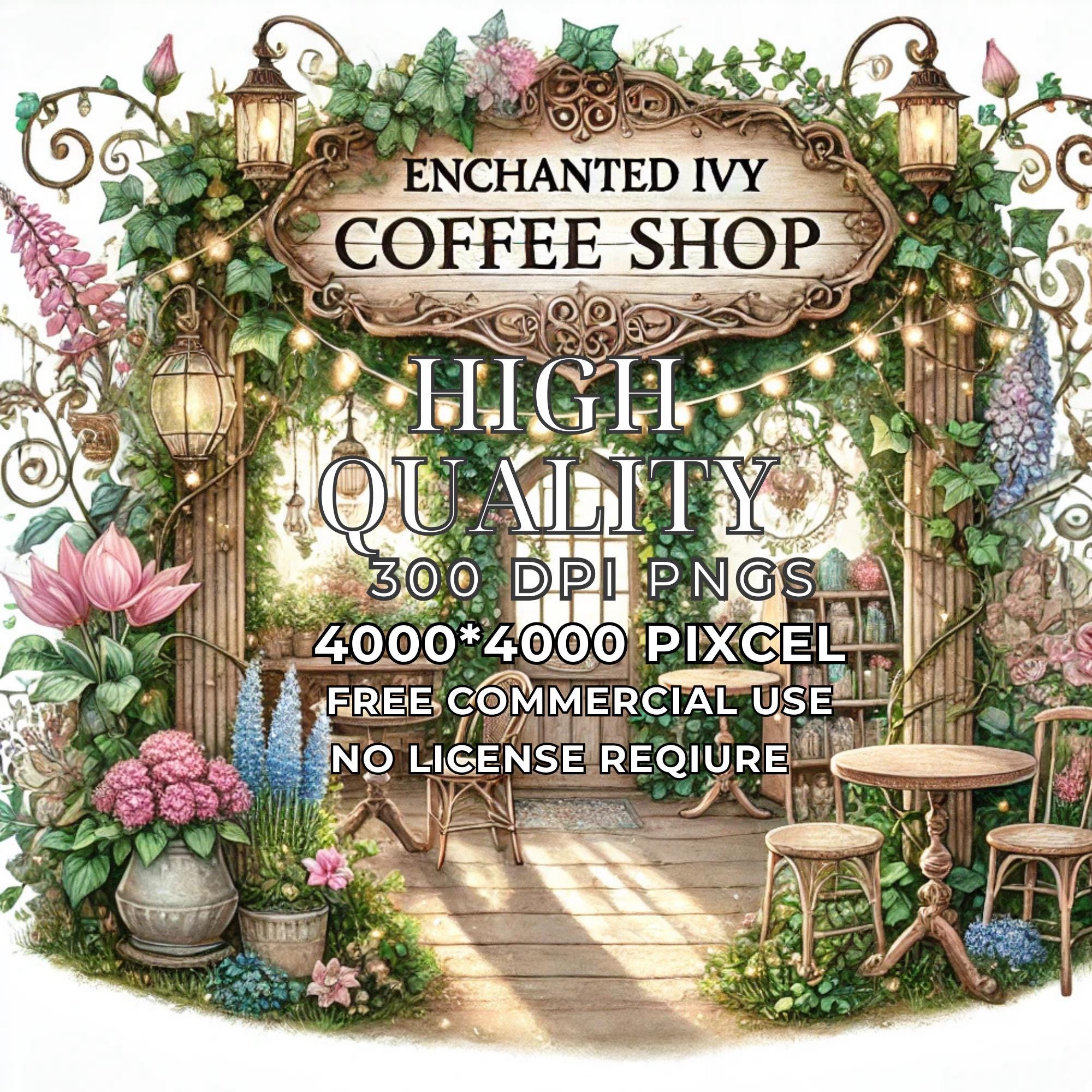 16 Whimsical Coffee Shop Clipart Rustic Greenhouse, Cottage Cafe ...