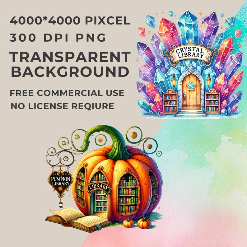 Magical Library Clipart Set, Fantasy Bookshop PNG, Whimsical Library ...