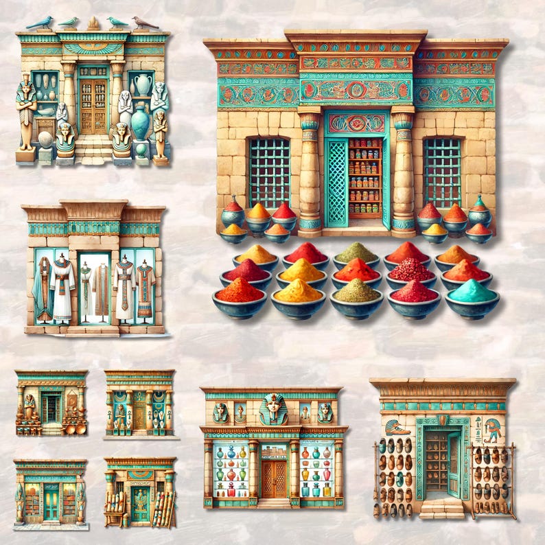 Ancient Egypt Shop Clipart Bundle, 15 PNG Transparent Images, Egyptian ...