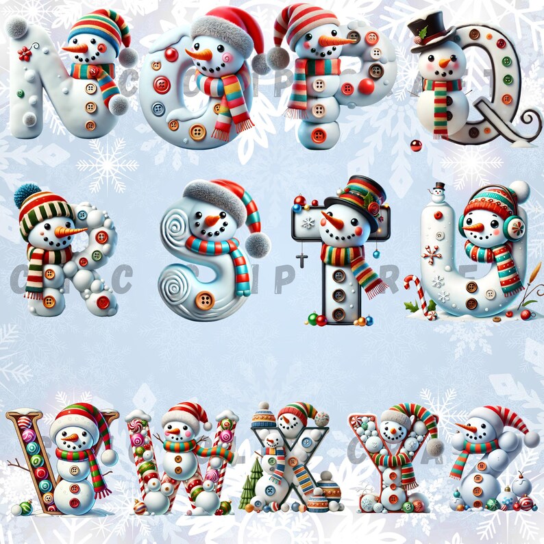 Snowman Alphabet Clipart Set, 36 Winter PNG Files, Christmas Snowman ...