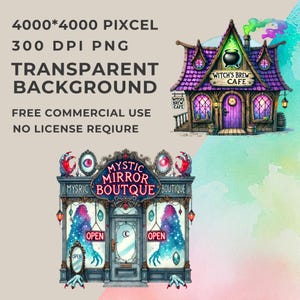 Halloween Shop Clipart Bundle, Spooky Haunted Boutique PNG (commercial ...
