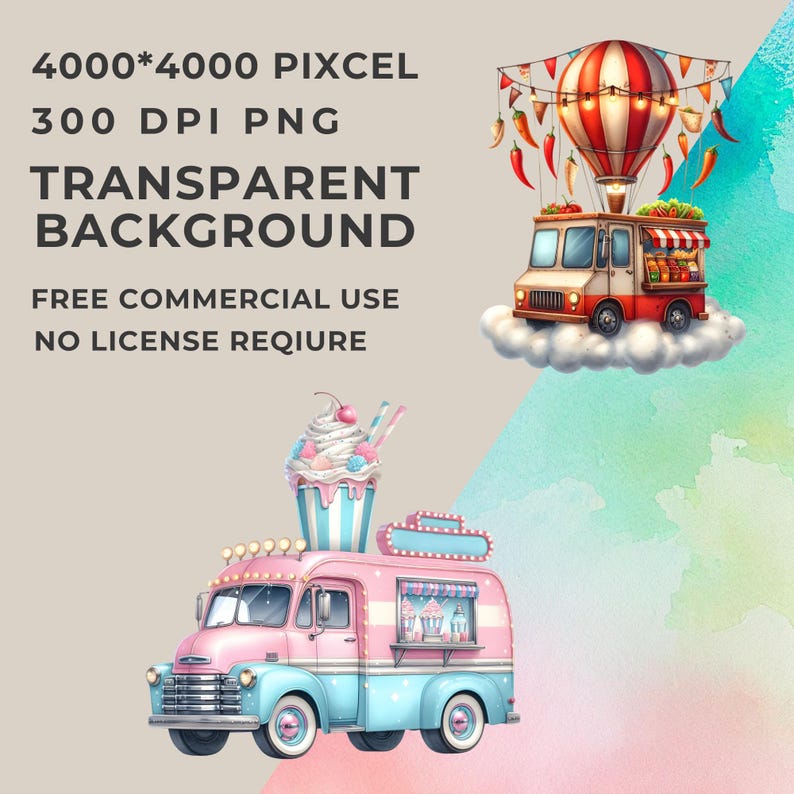 26 Food Truck Clipart Bundle Commercial Use PNG | Cute Taco Pizza Ice ...