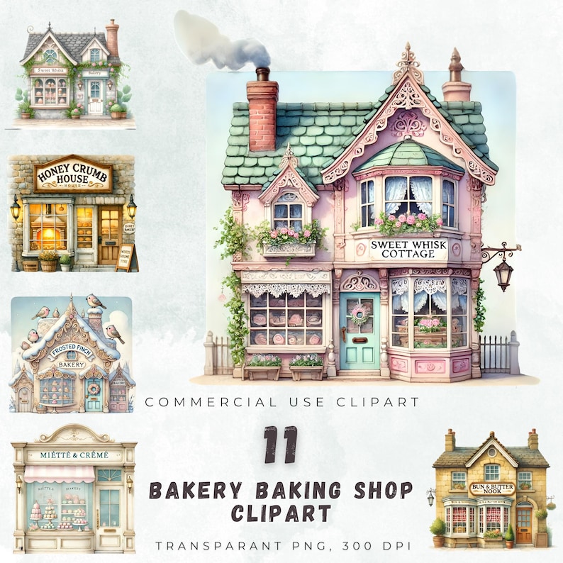 Vintage Bakery Shop Clipart Bundle, Storefront PNG Images, Commercial ...