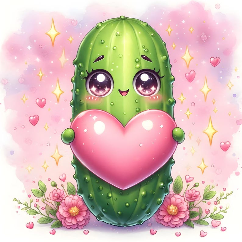10 Cute Pickle Cucumber Clipart PNG Bundle | Kawaii Pickle Holding ...