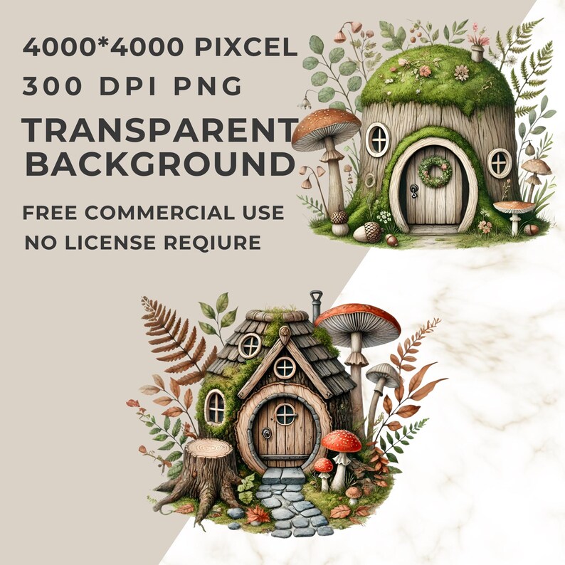 Mini Woodland Animal Huts Clipart Set - 9 Transparent PNG Images, Cute ...