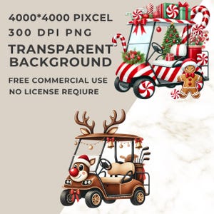 Christmas Golf Cart Clipart Bundle - Sublimation Digital File - Golfing ...